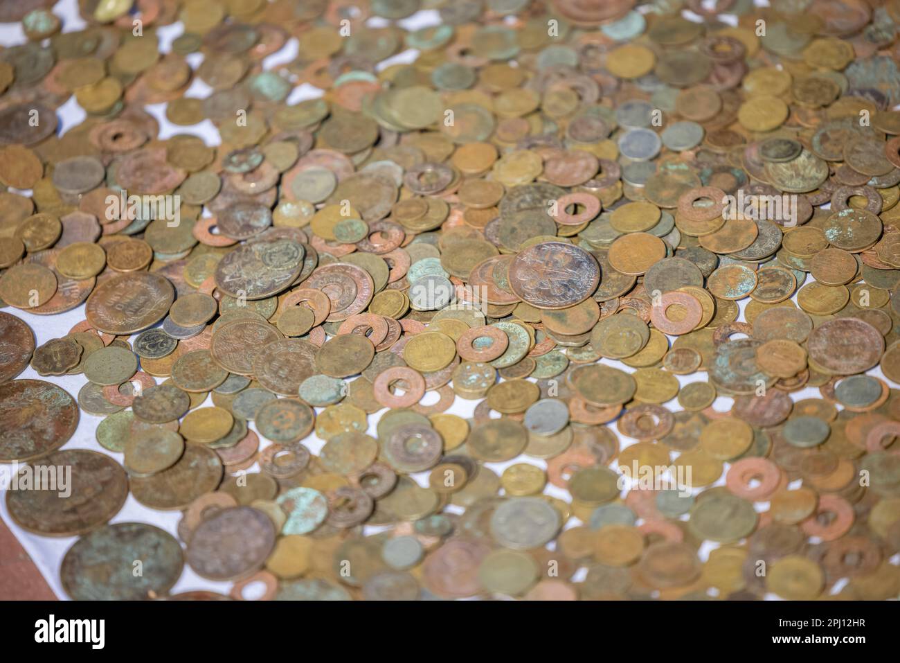Old Indian coins collection on display Stock Photo - Alamy