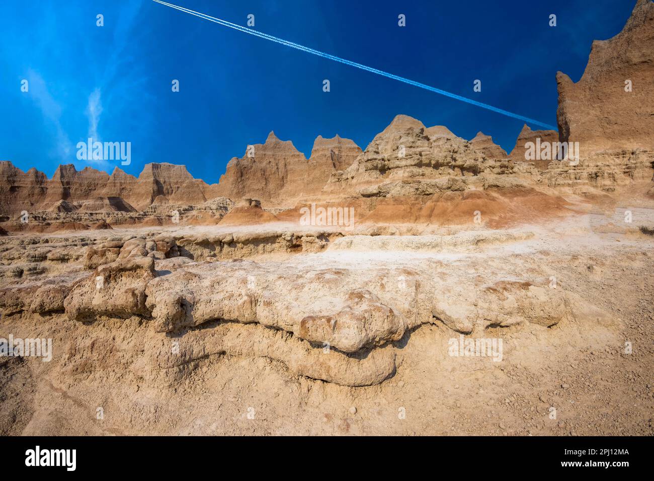 Brilliant Blue Sky and Red Sandstone in Badlands National Park Stock ...