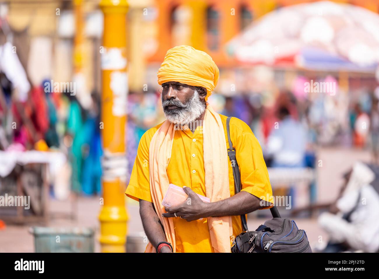 Holy Rishikesh, Portrait of unidentified brahmin male sadhu near river ...