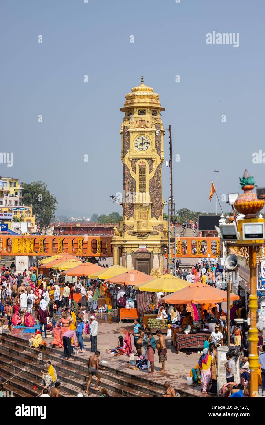 Clock tower, Architectural view of clock tower at main bathing ghat ...