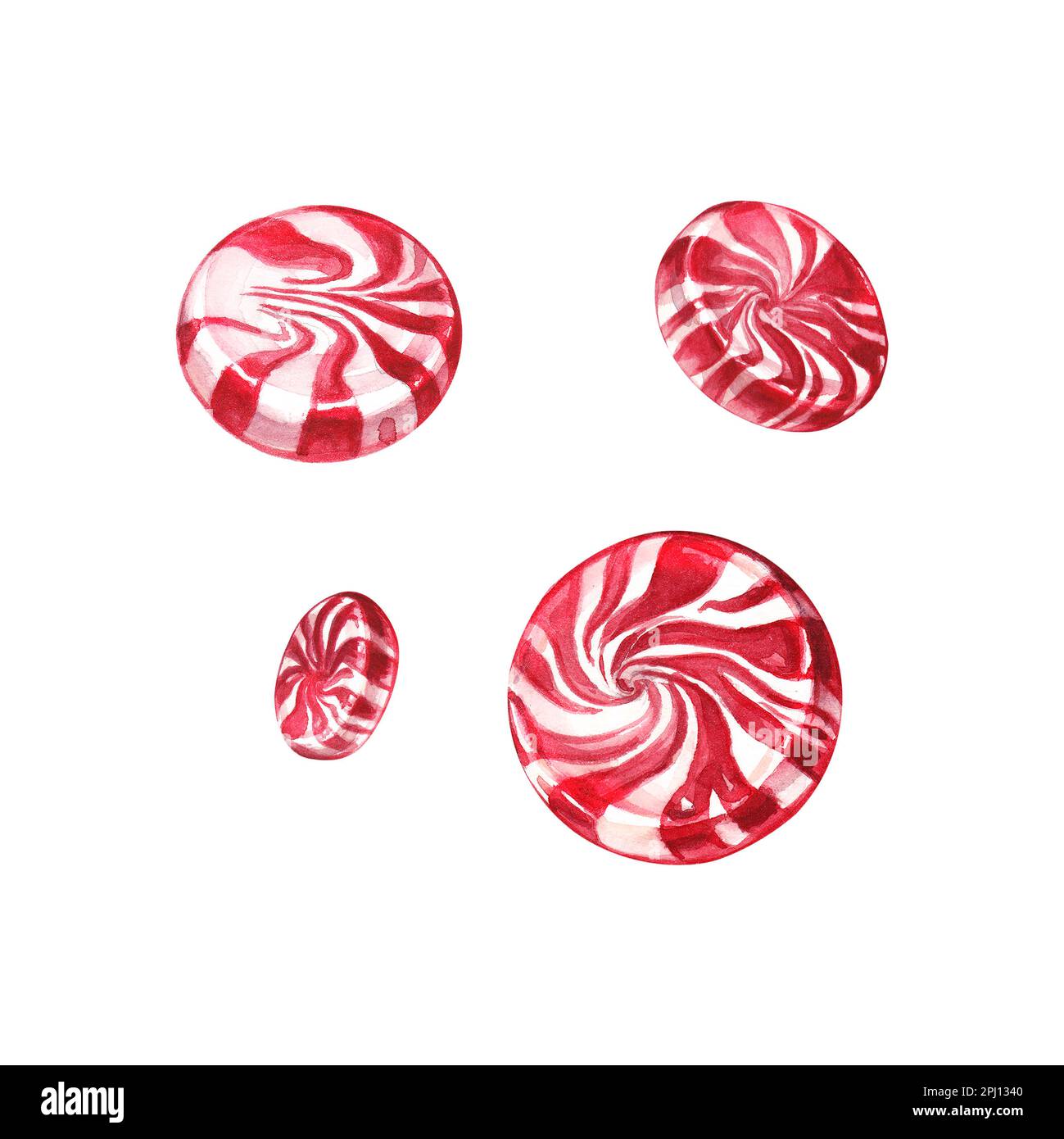 Watercolor illustration of lollipops, candies. Christmas sweets. Candy ...