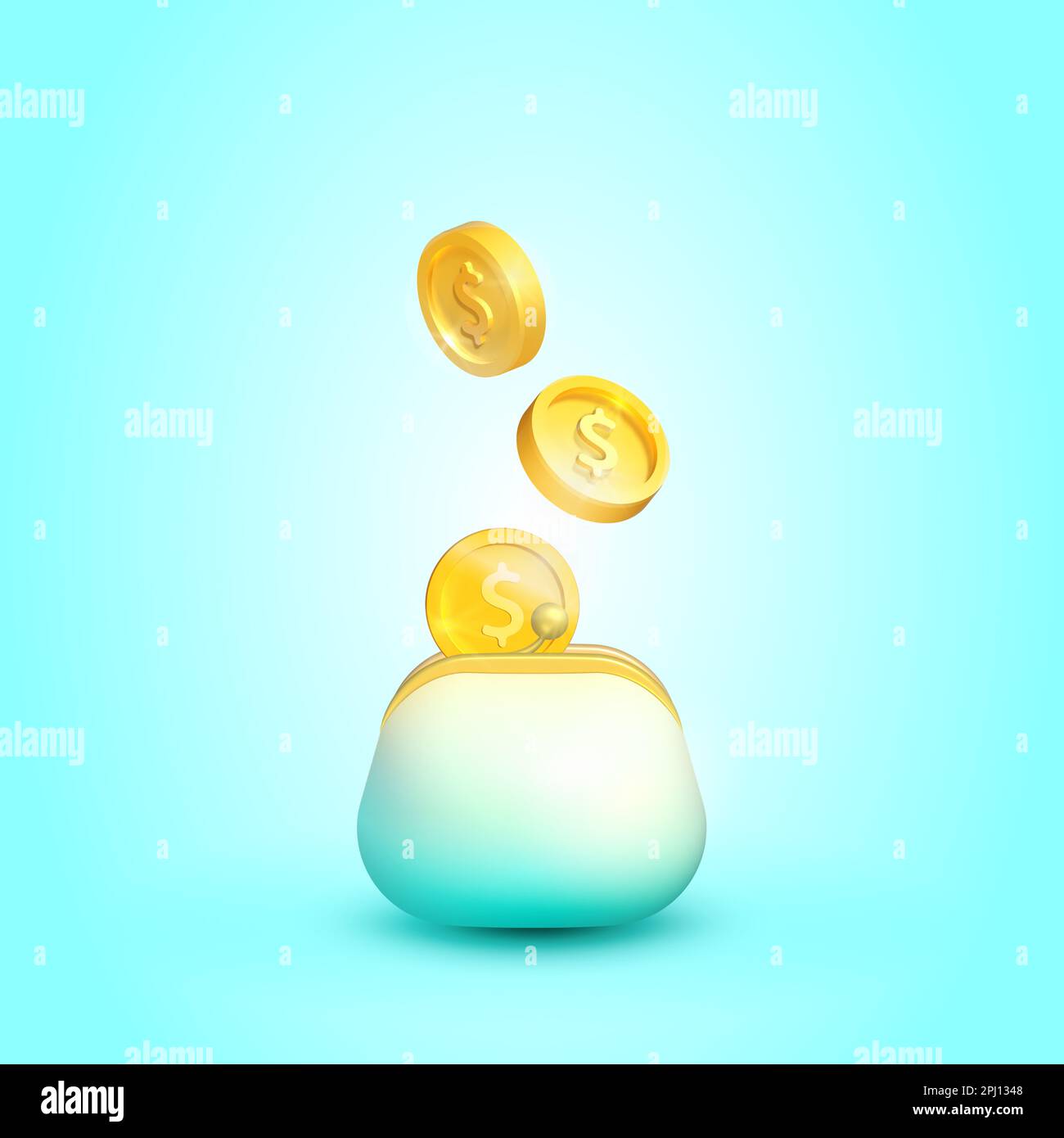 Cash money falling in wallet on blue background. 3d render illustration ...