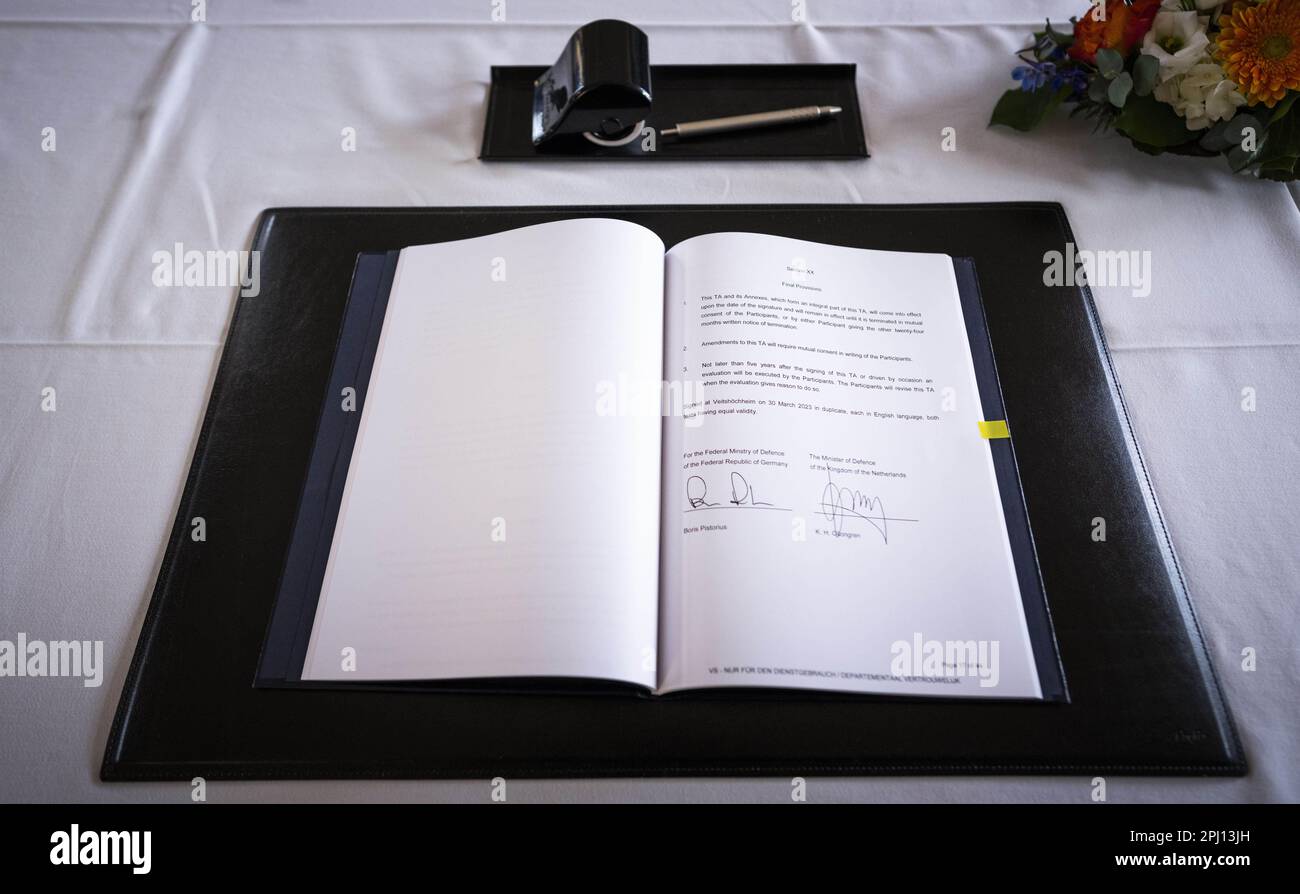 VEITSHOCHHEIM - The document signed during a military ceremony. The ...