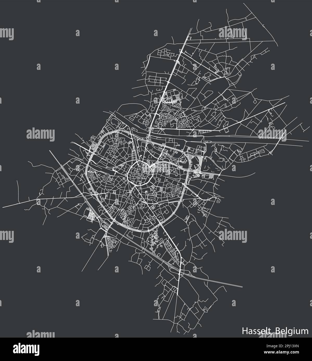 Detailed hand-drawn navigational urban street roads map of the HASSELT ...
