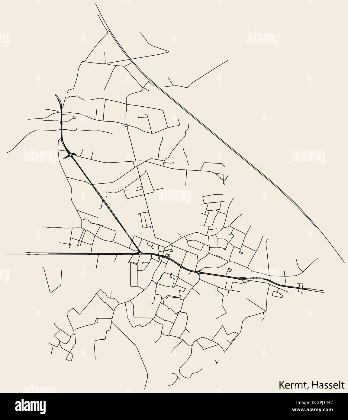 Detailed hand-drawn navigational urban street roads map of the KERMT ...