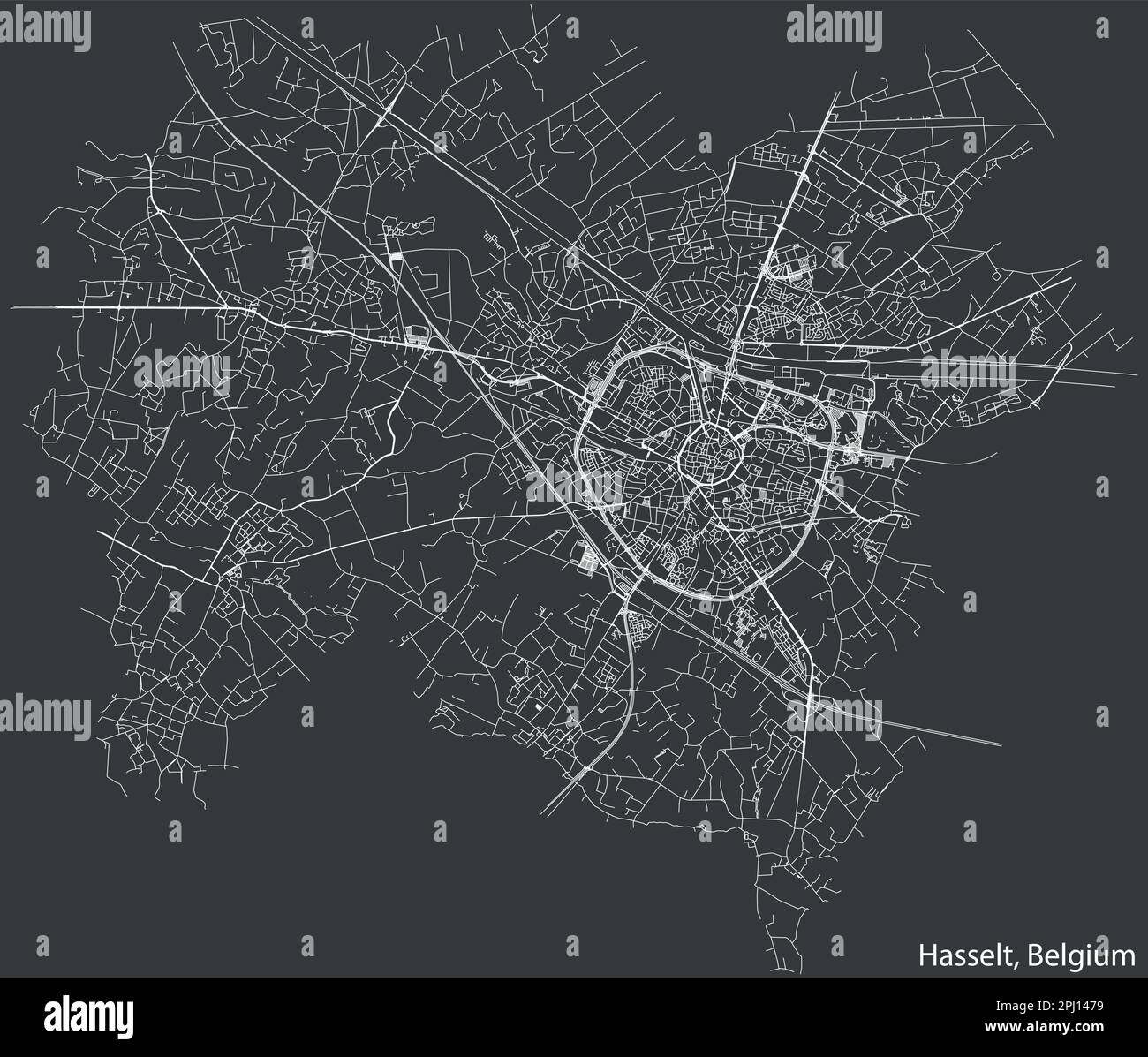Detailed hand-drawn navigational urban street roads map of the Belgian ...