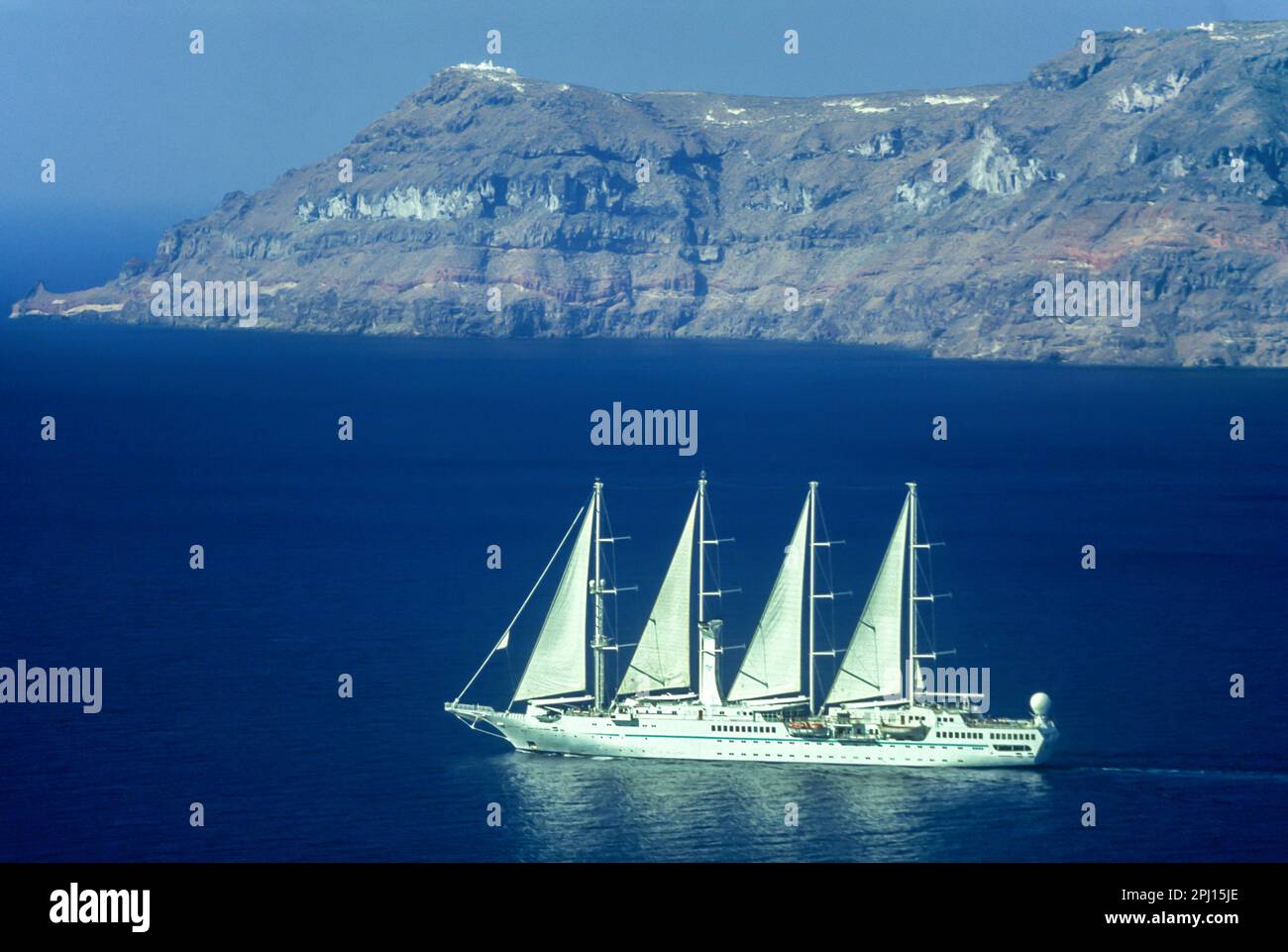WINDSTAR TALL MASTED CRUISE SHIP SANTORINI ISLAND CYCLADES AEGEAN SEA ...