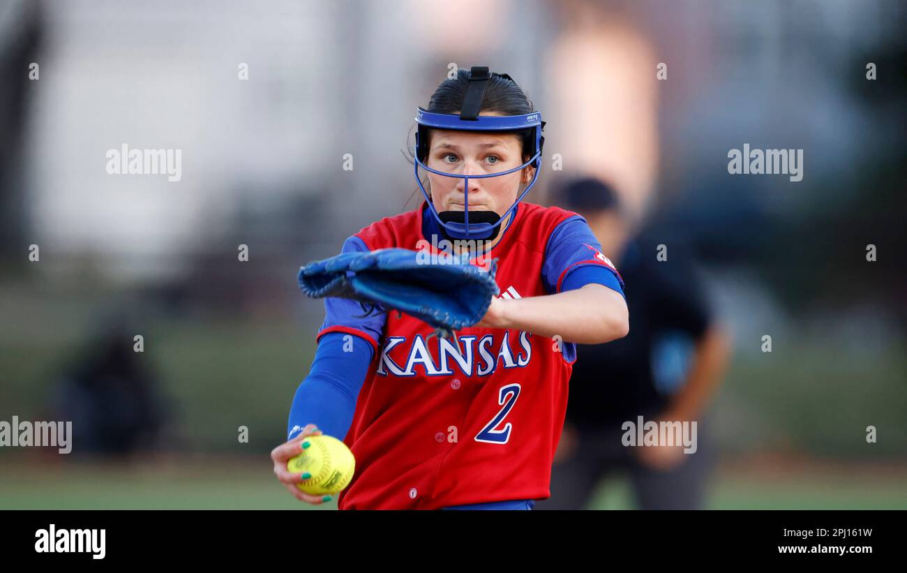 Kansas pitcher Savanna DesRochers during an NCAA college softball game ...