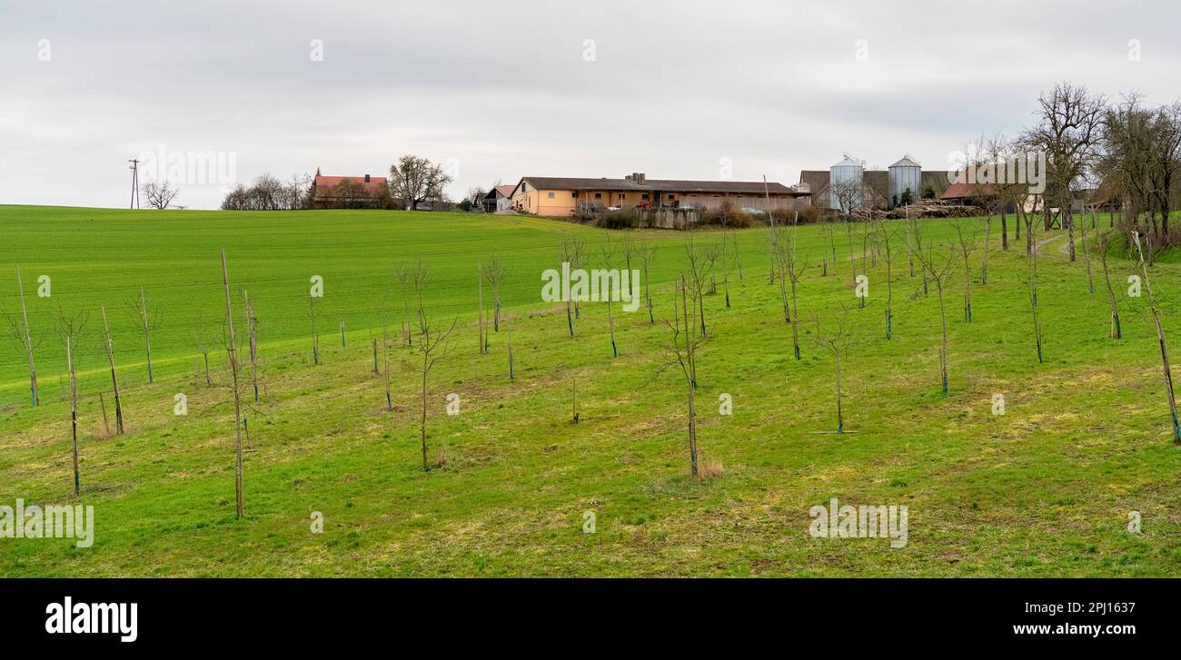 Small rural village with farms and agricultural buildings in Southern ...