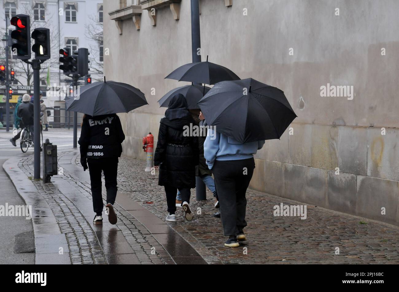 Copenhagen /Denmark/30 March 2023/People use umbrella duering rain fall ...