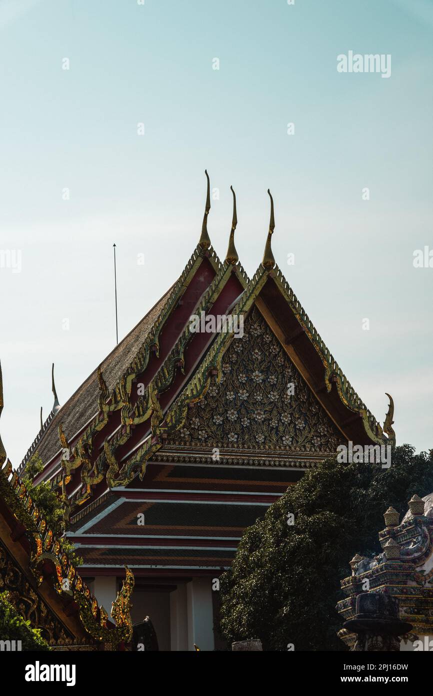 The intricate Thai Buddhist temple architecture, featuring ornamental ...