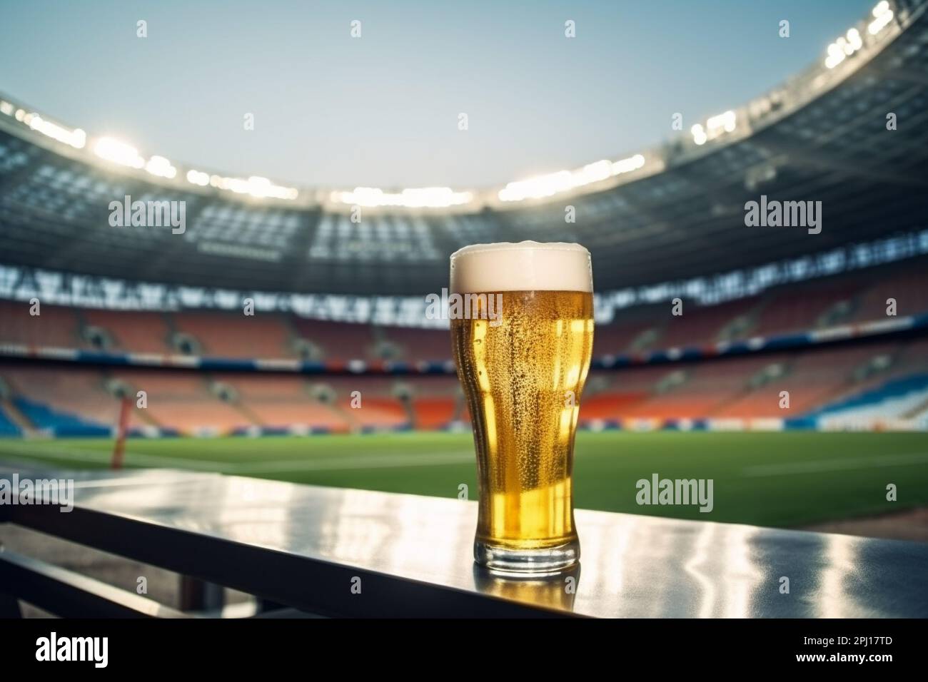 Glass of beer on football stadium background Stock Photo - Alamy