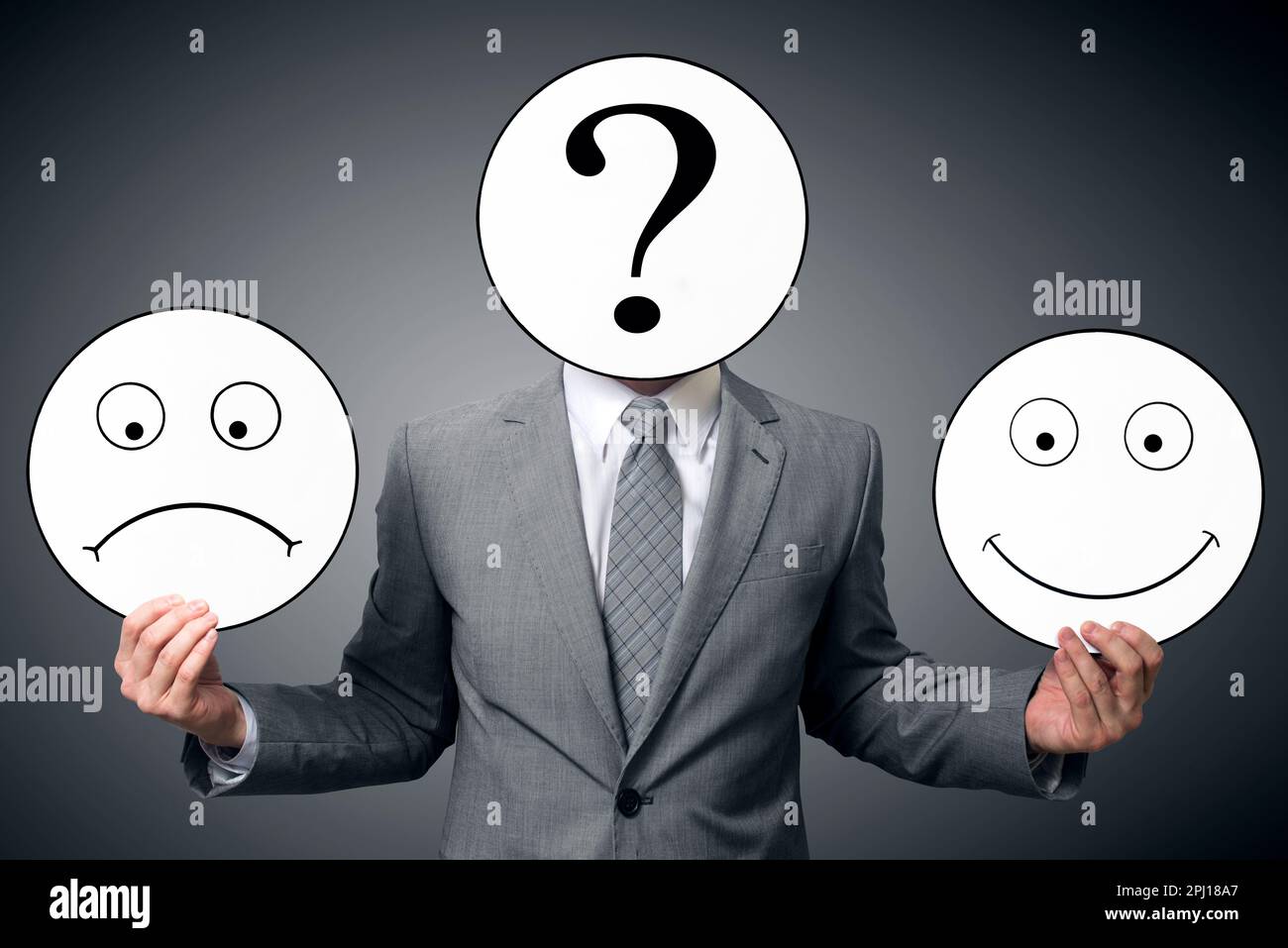 Conceptual image of a man changing his mood from bad to good Stock ...