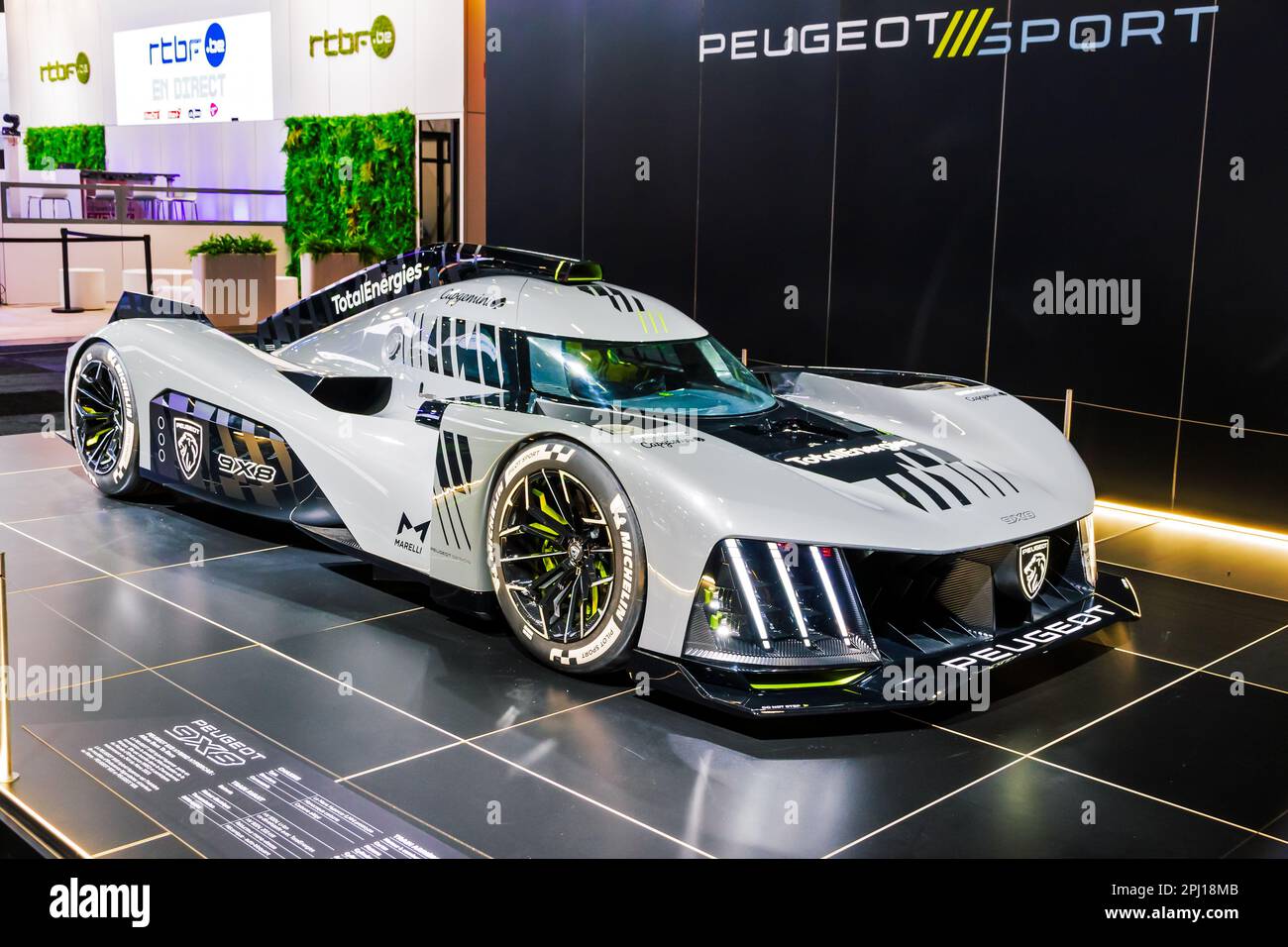 Peugeot 9X8 sports prototype racing car showcased at the Brussels ...