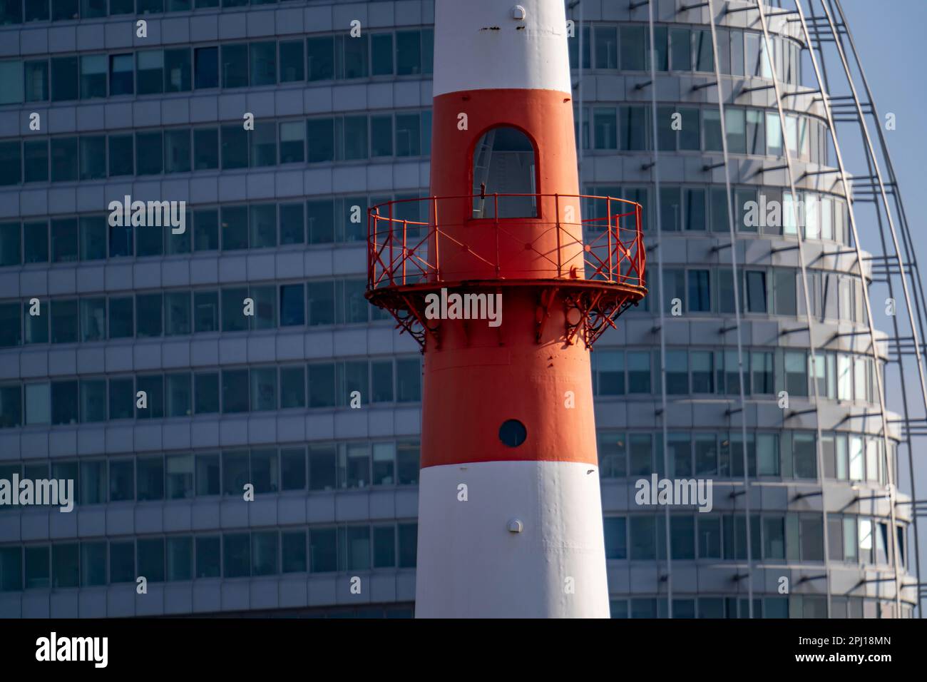 Skyline of Bremerhaven, Atlantic Sail City Hotel high-rise, front light ...