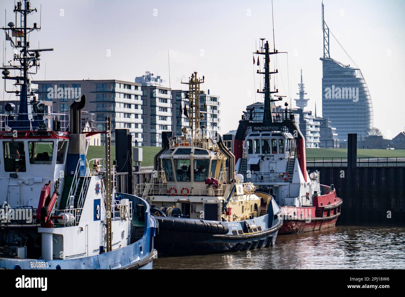 Harbour tugs, tugboats, bowsers, at the tug pier , Atlantic Sail City ...