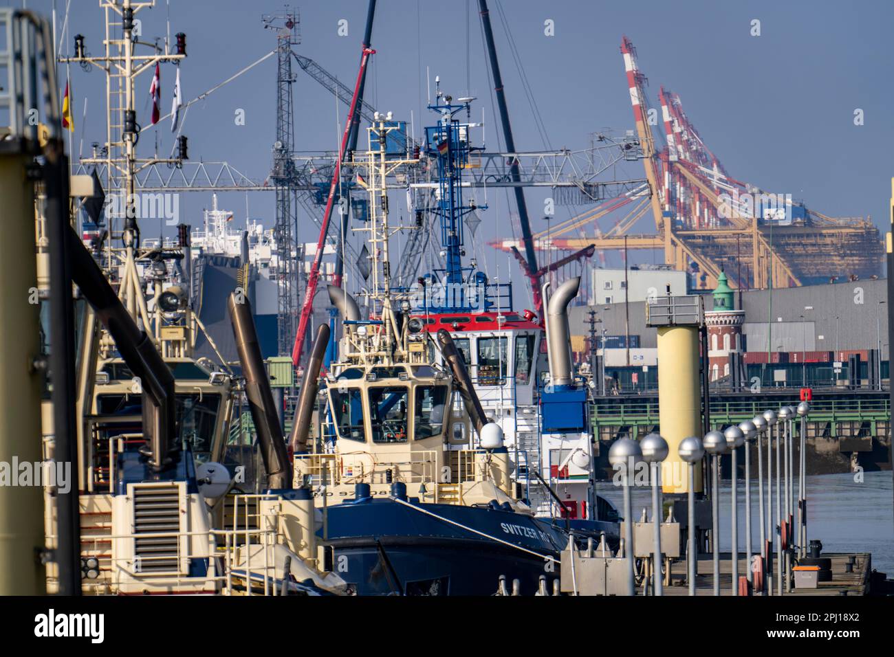 Harbour tugs, tugboats, bowsers, at the pier near the Columbus quay ...