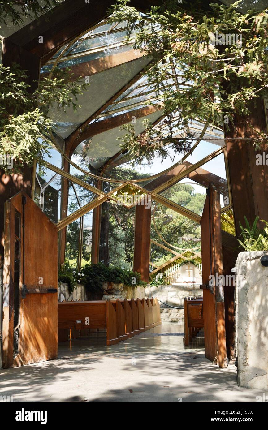 A vertical shot of an outdoor church interior decoration for weddings ...