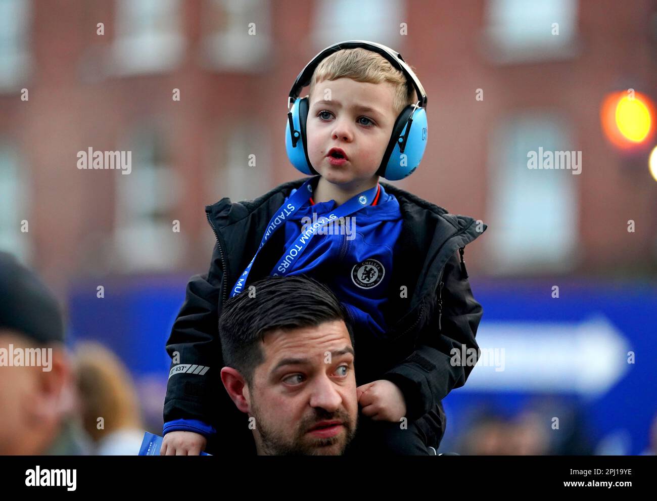A young Chelsea fan arrives at the stadium ahead of the UEFA Women's ...