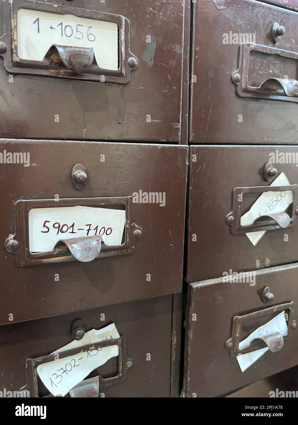 drawers of an old metal file Stock Photo - Alamy