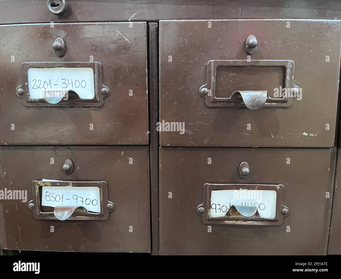 drawers of an old metal file Stock Photo - Alamy