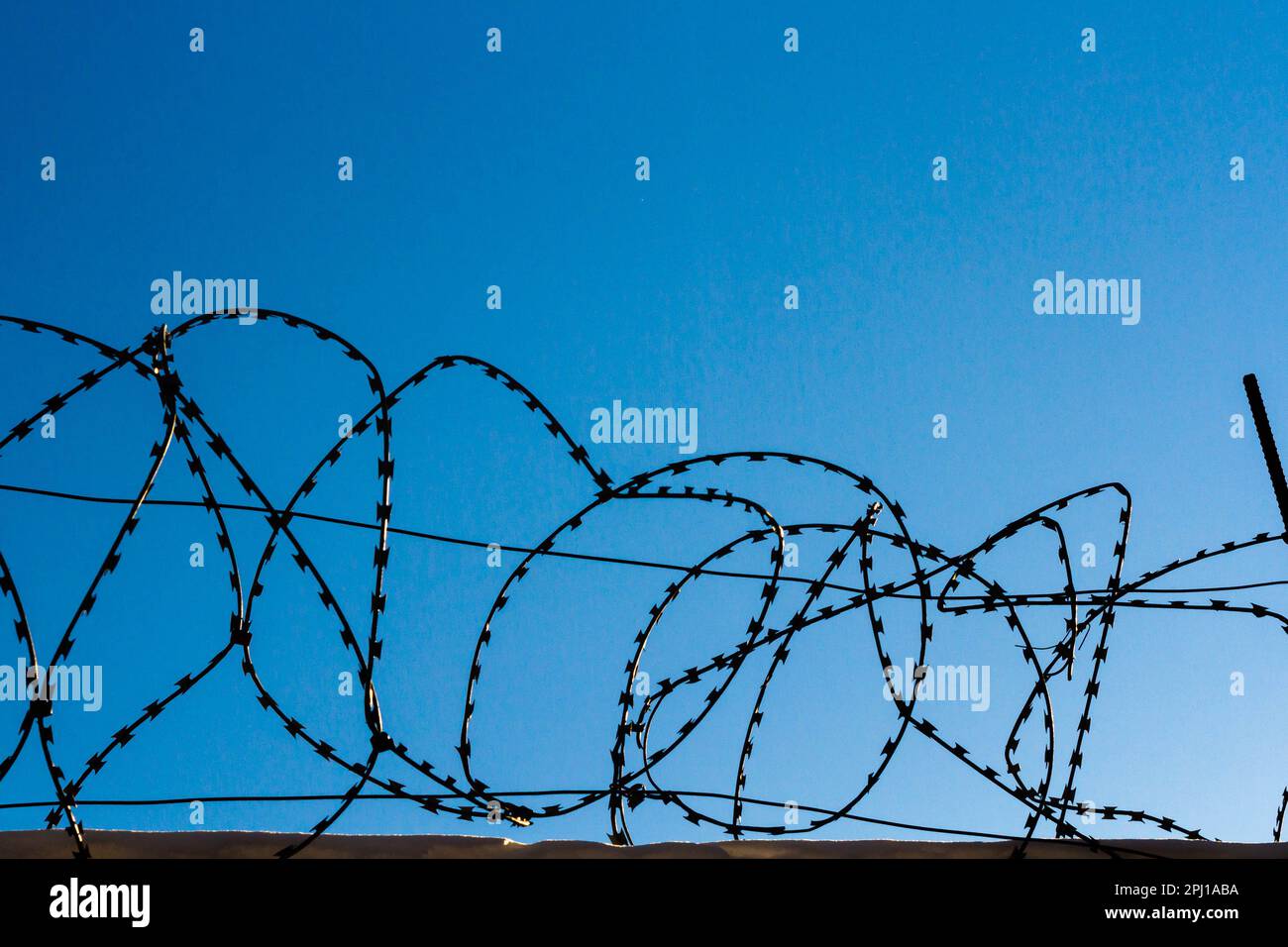 Barbed wire on the prison fence. A closed prison. Security concept. Forbidden territory Stock ...
