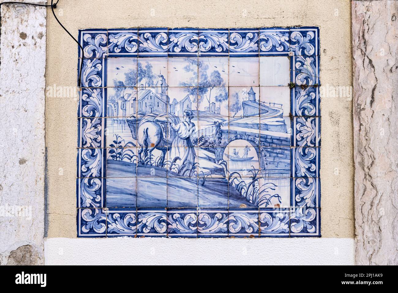 Europe, Portugal, Lisbon. Traditional blue and white azulejos tile ...