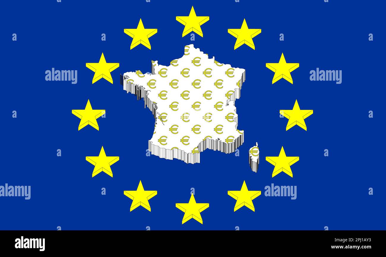 france, the silhouette in 3d graphic of france with the euro logo of ...