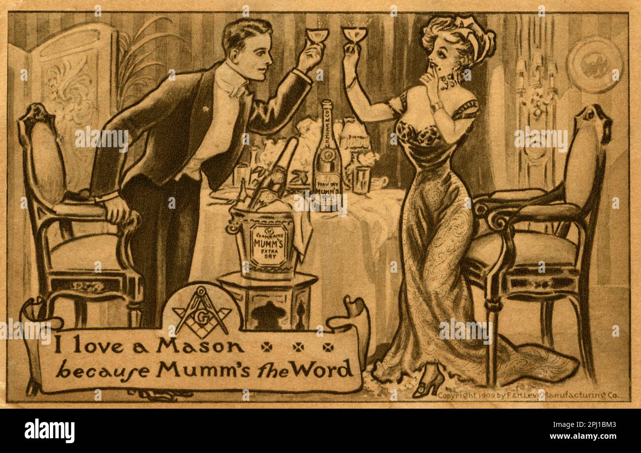 Masonic Postcard. I Love a Mason because Mumm's the Word Stock Photo ...