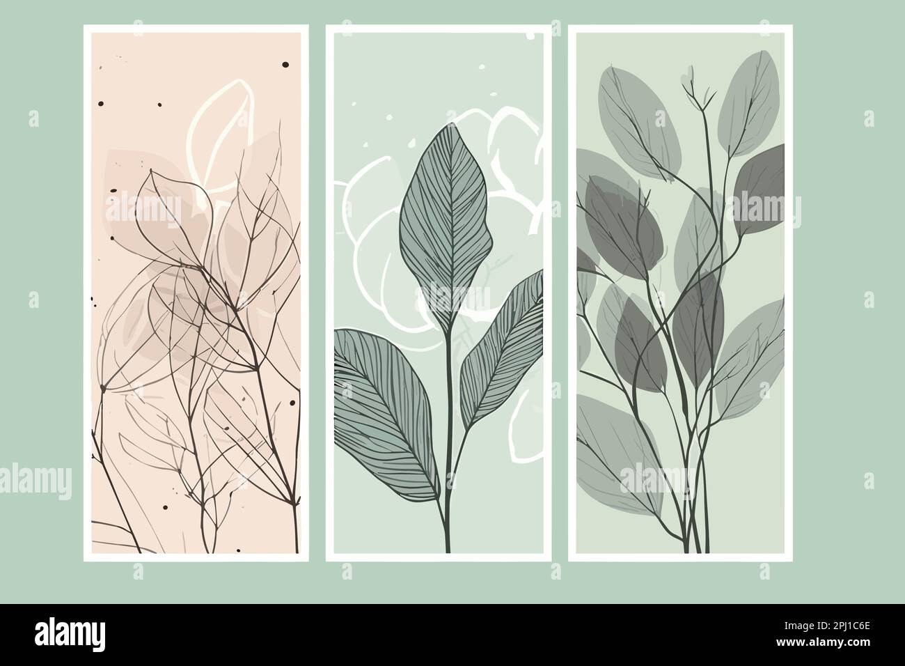 Minimal and natural wall art. Botanical wall art vector set. Leaf line ...