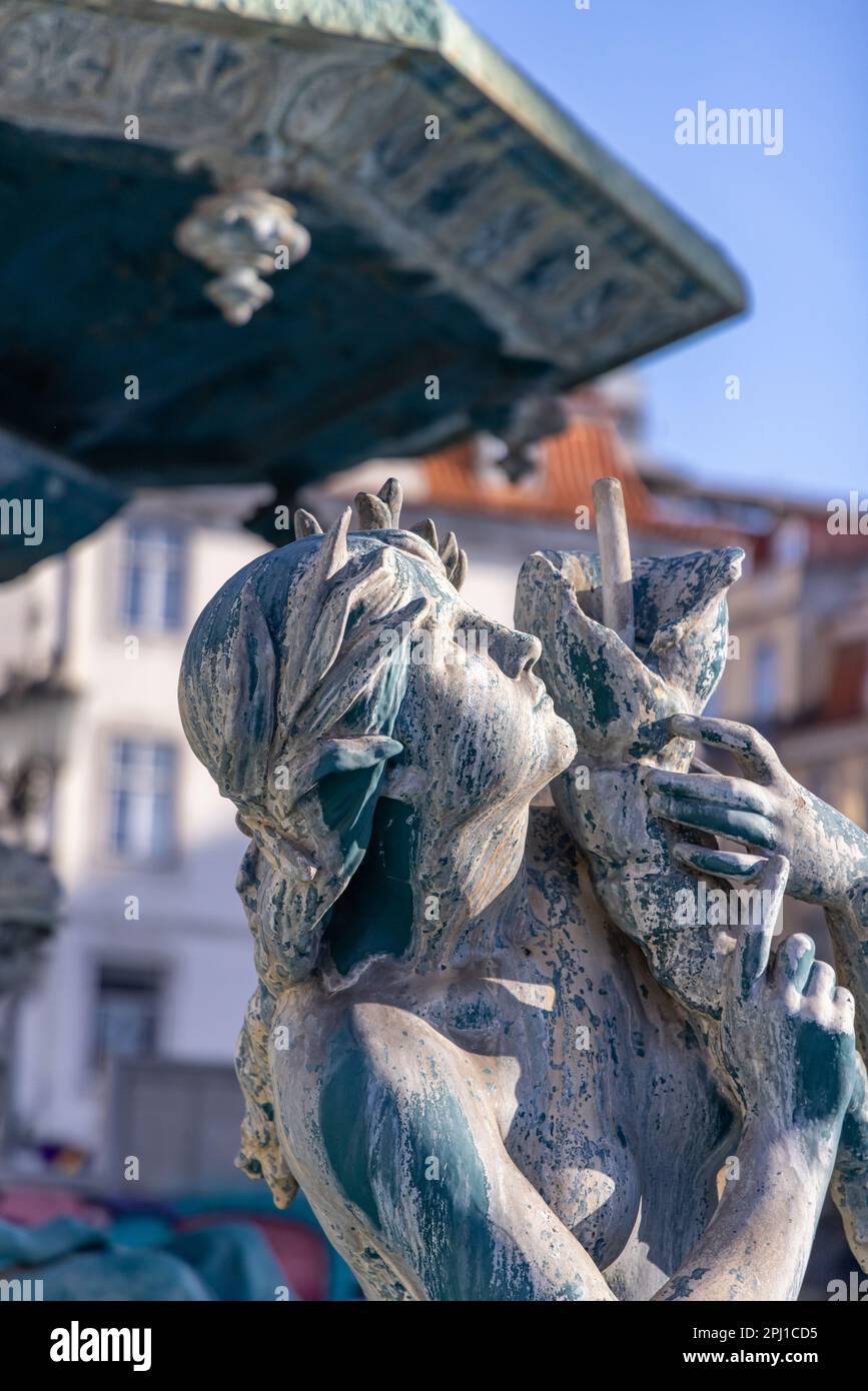 Europe, Portugal, Lisbon. Historic sculpture of a mermaid in the ...