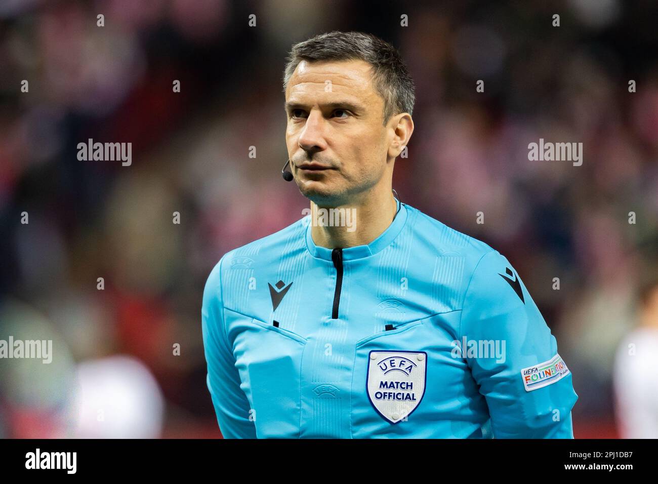 Referee Slavko Vincic seen during the UEFA EURO 2024 qualifying match ...