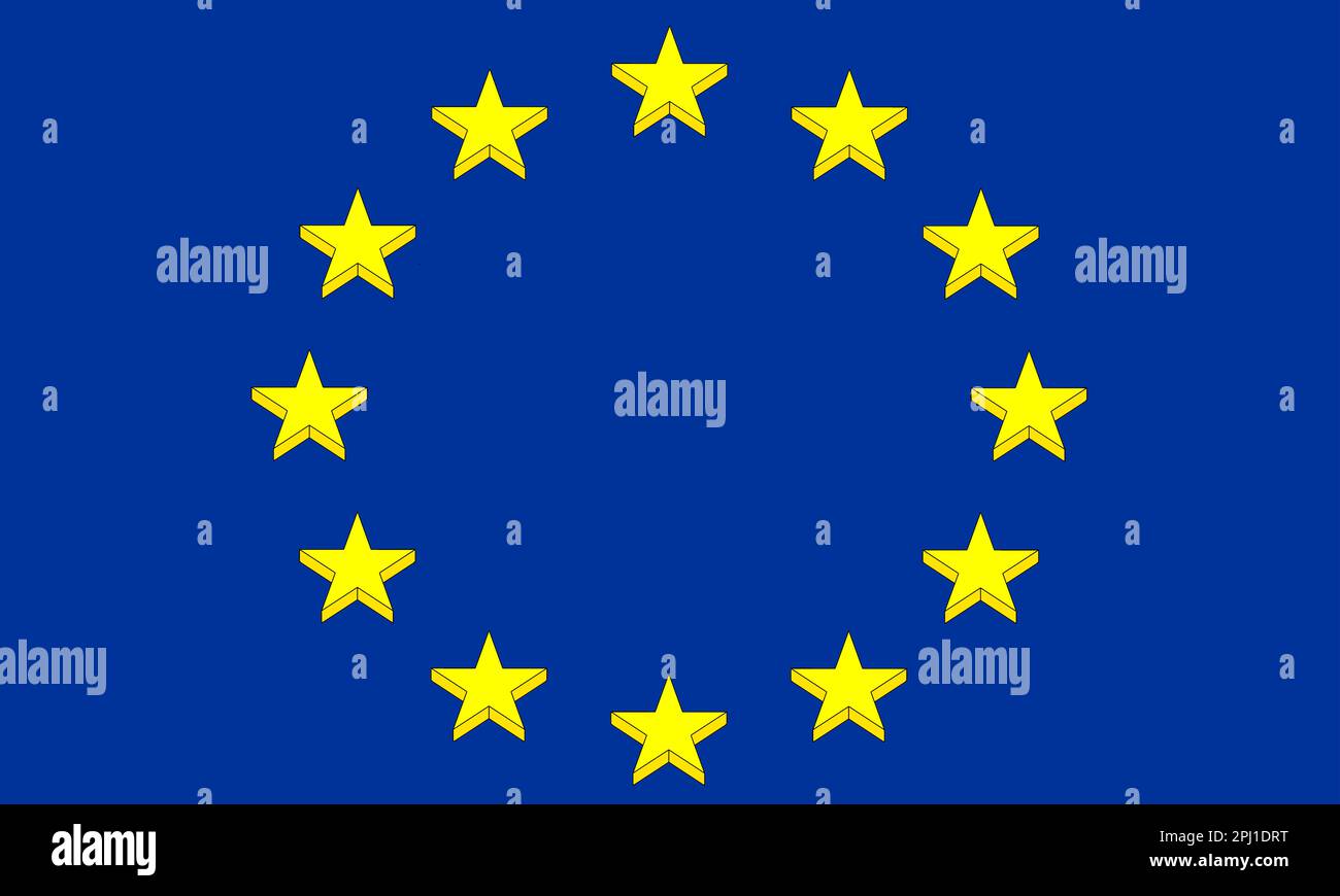 Flag of the European Union, with three-dimensional stars, on a blue ...