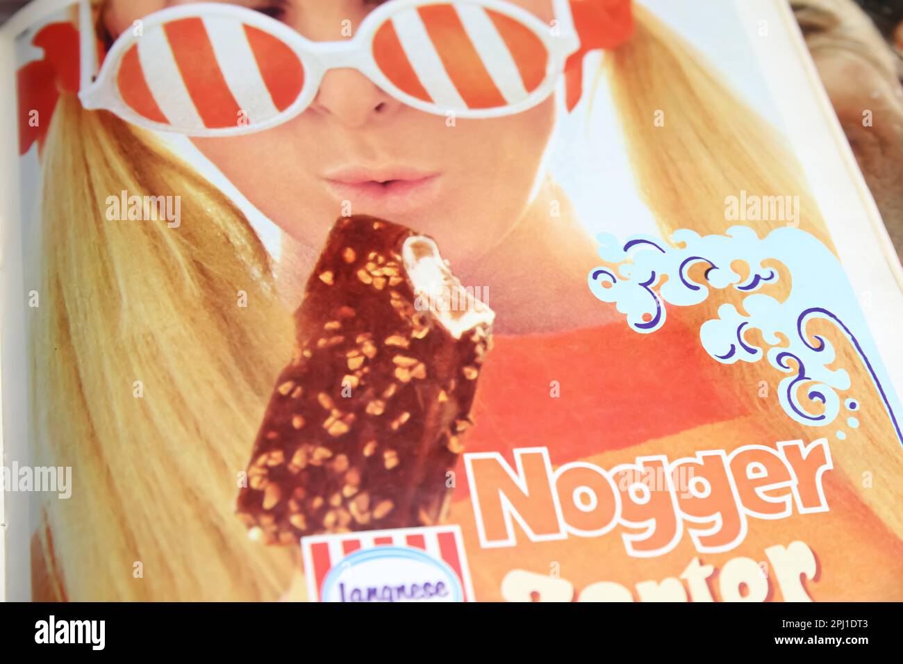 Viersen, Germany - March 9. 2023: Closeup of Langnese Nogger ice cream ...