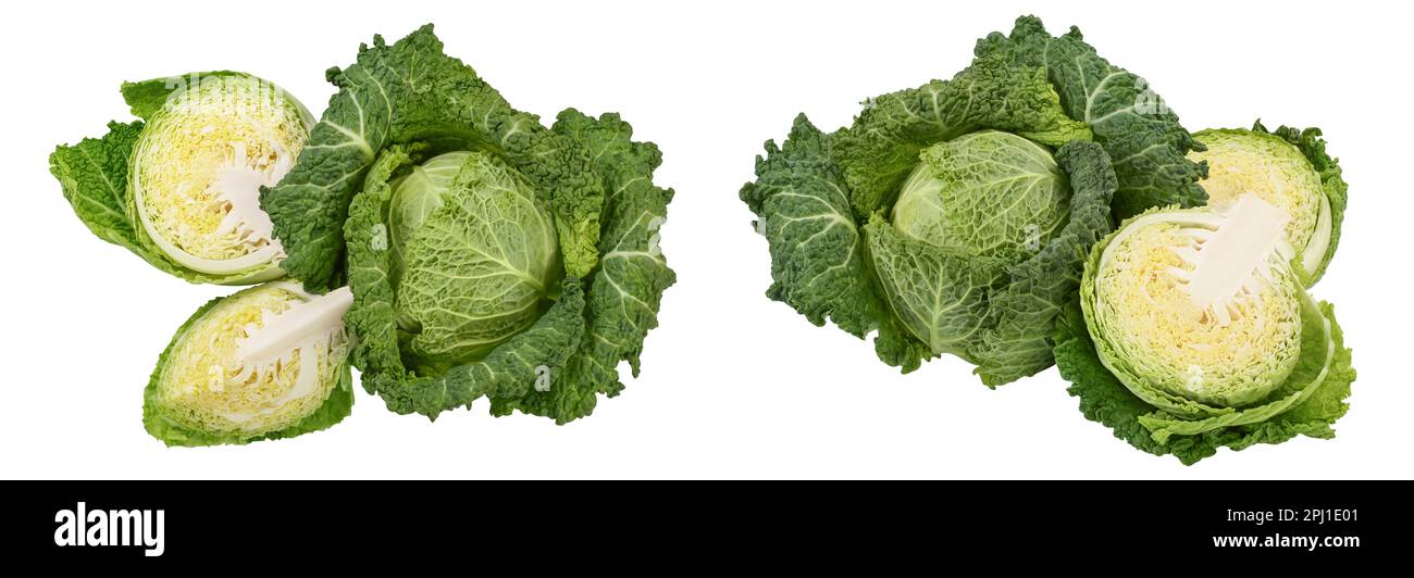 Savoy cabbage with half isolated on white background with full depth of ...