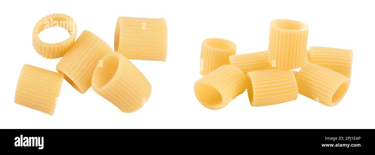 raw italian pasta isolated on white background . Mezze Maniche Rigate ...