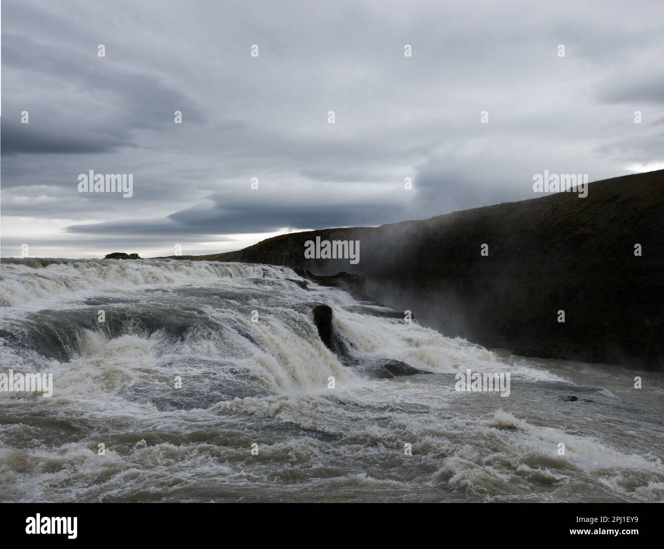 Gulfoss consists on two waterfalls with a total height of 31 meters and ...