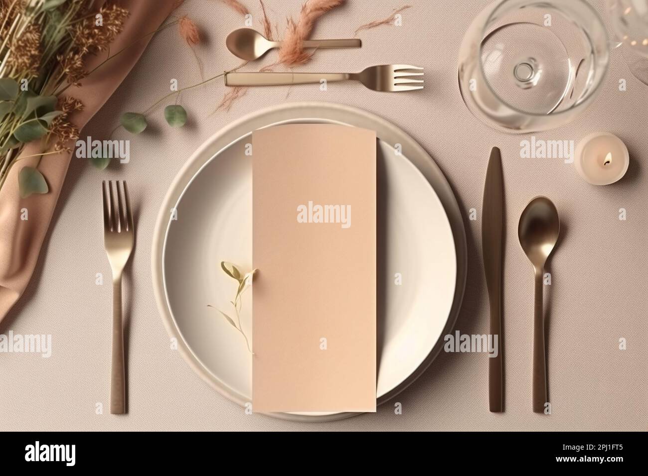 Vertical menu card mockup with festive wedding or birthday table Stock ...