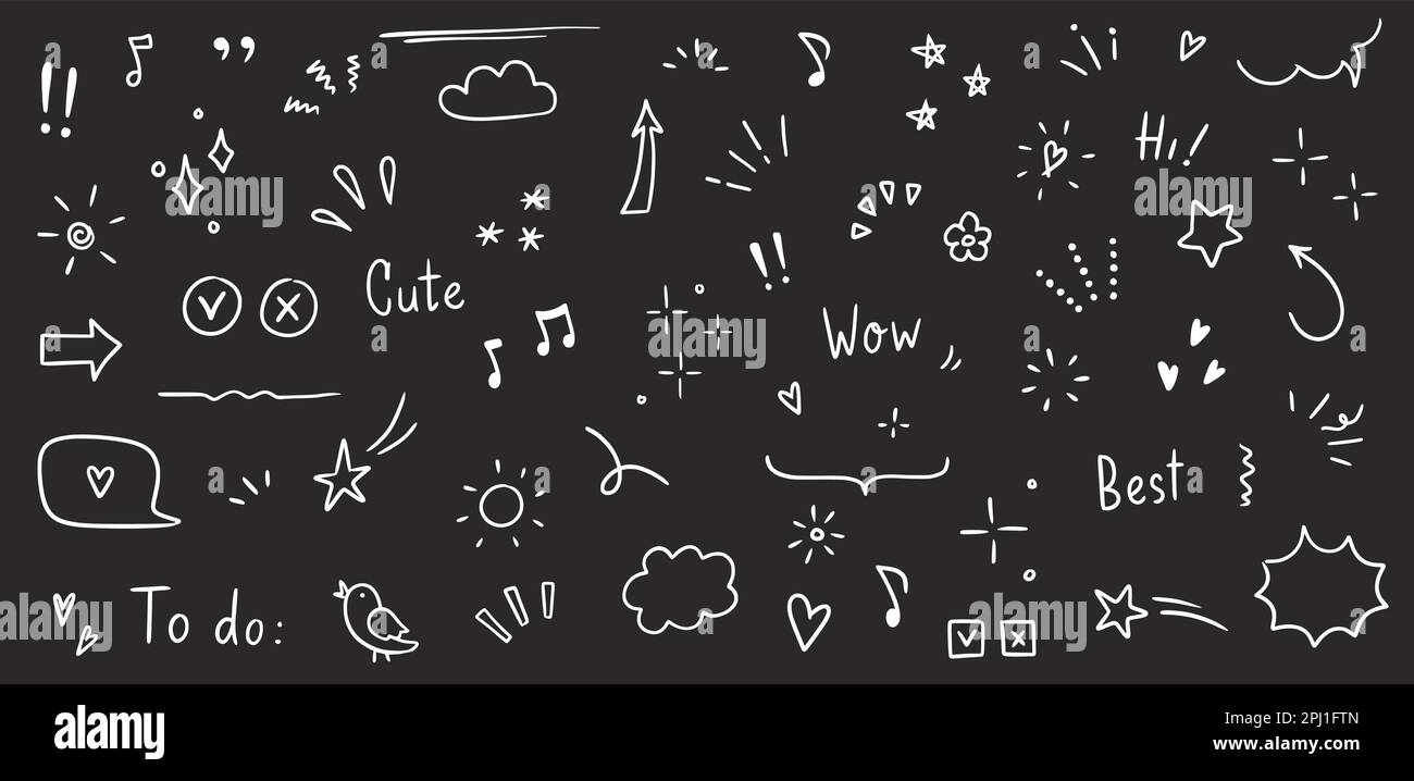 Doodle cute glitter pen line elements. Doodle heart, arrow, star ...