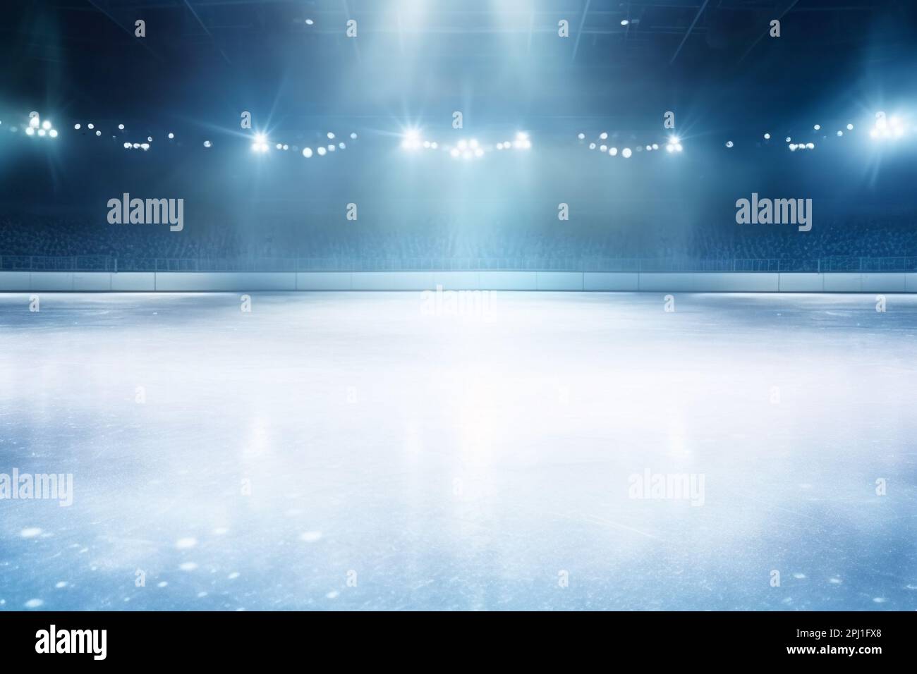 Snow and ice background.Empty ice rink illuminated by spotlights Stock ...