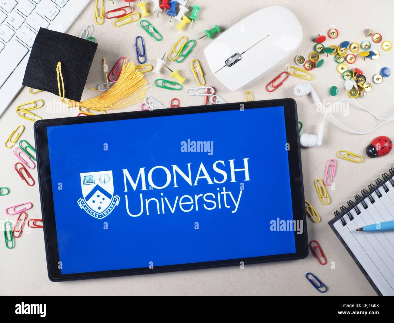 In this photo illustration, Monash University logo seen displayed on a ...