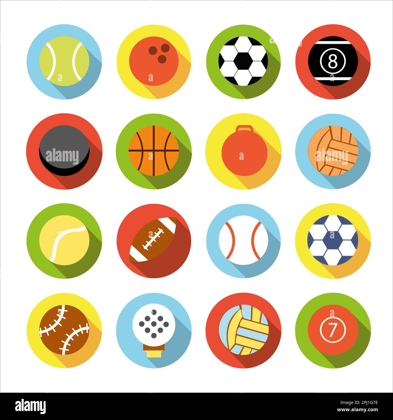Collection of icons with different sports ball in flat design with ...