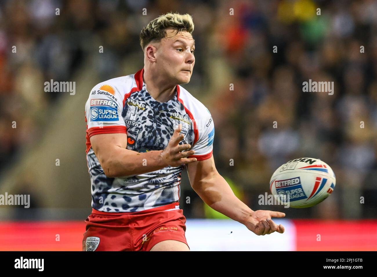 Lachlan Lam #7 of Leigh Leopards in action during the Betfred Super ...