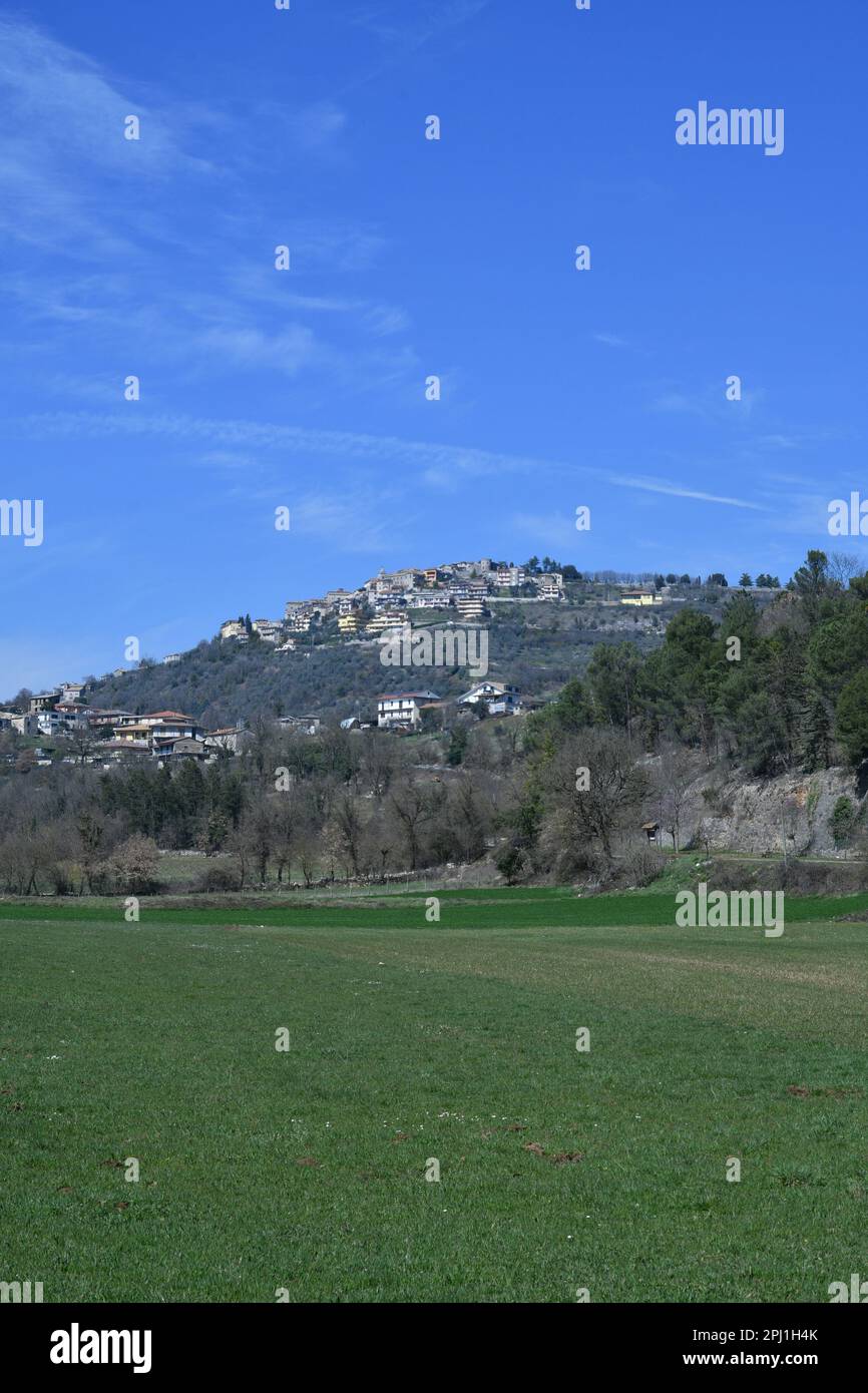 Countryside view of Fumone, a medieval town in the province of Fosinone ...