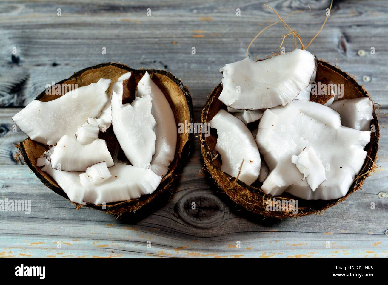 Coconut fruit cocoanut (Cocos nucifera) of the palm tree family ...