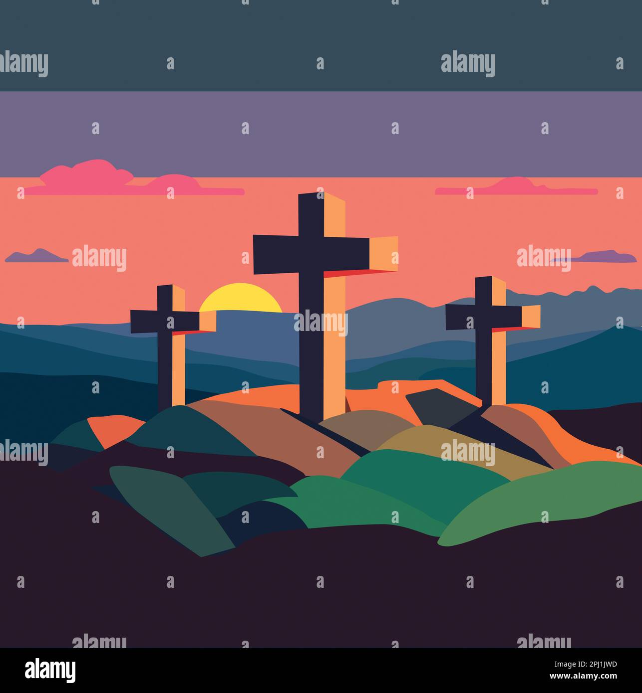 Easter Scene Three Crosses vector Illustration Stock Photo - Alamy