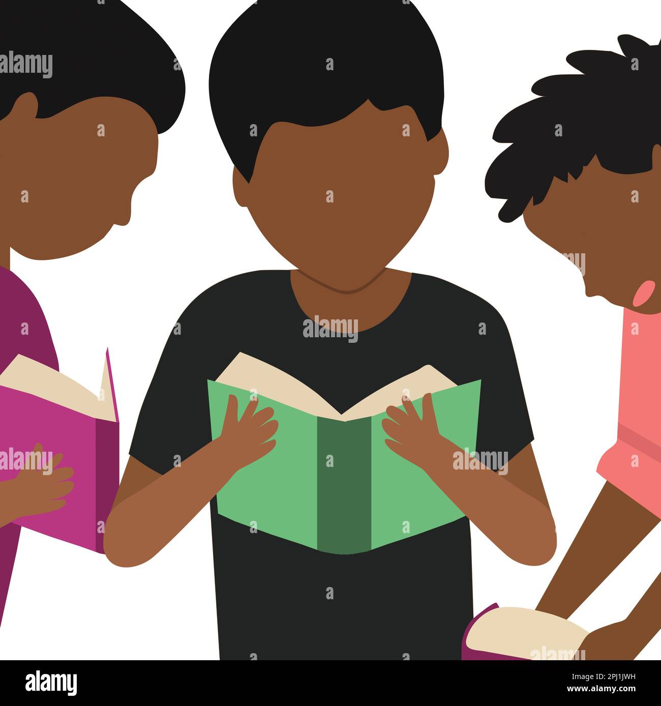 Group of Three Boys Reading Books Together Illustration Stock Photo - Alamy