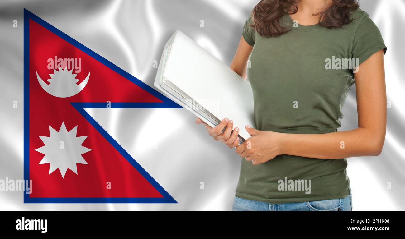 Half-length portrait of a female student with a folder. Foreign ...