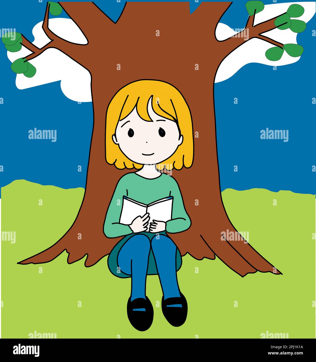Sitting under tree children reading hi-res stock photography and images ...
