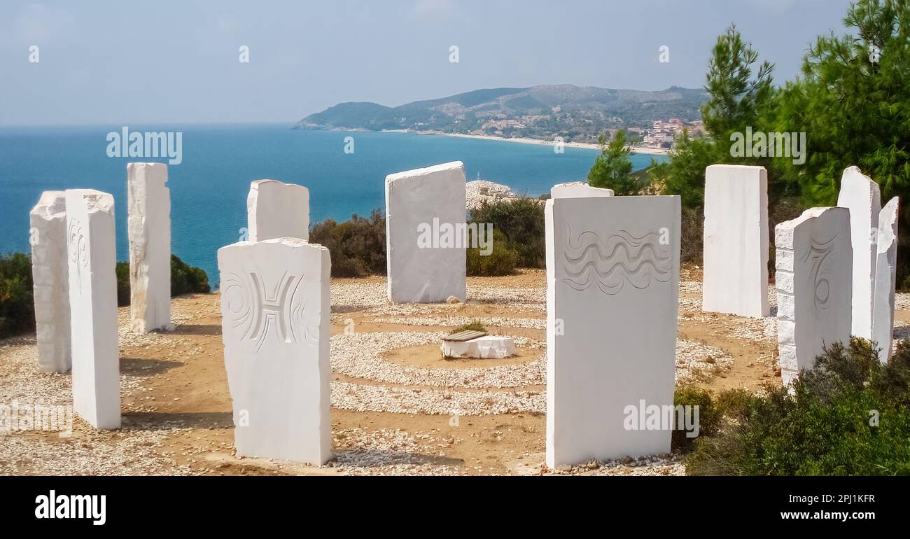 Metalleia or Mines beach in Thassos island Greece with marble stones ...